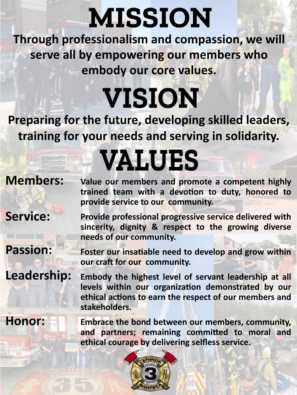 Mission, Vision, and Values | Lathrop Manteca Fire District